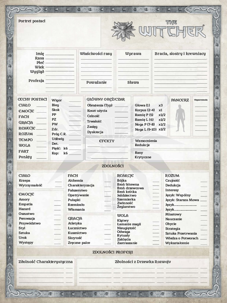 Witcher Edytowalna Karta Postaci | PDF