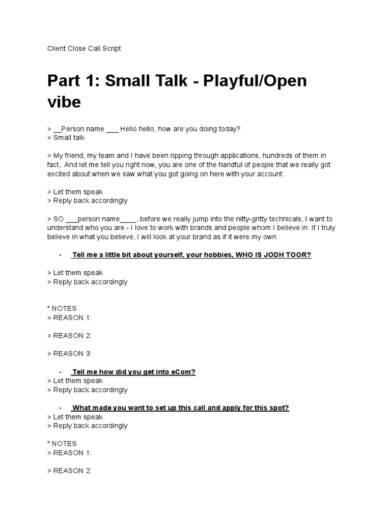 Client Close Call Script | PDF