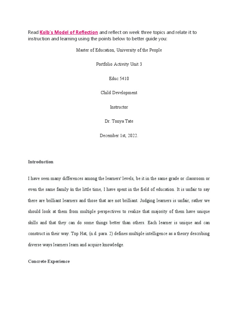 Educ 5410 Unit 3 Portfolio Activity | PDF | Learning | Teaching Method