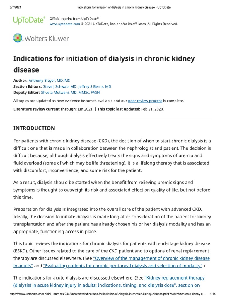 Indications For Initiation of Dialysis | PDF