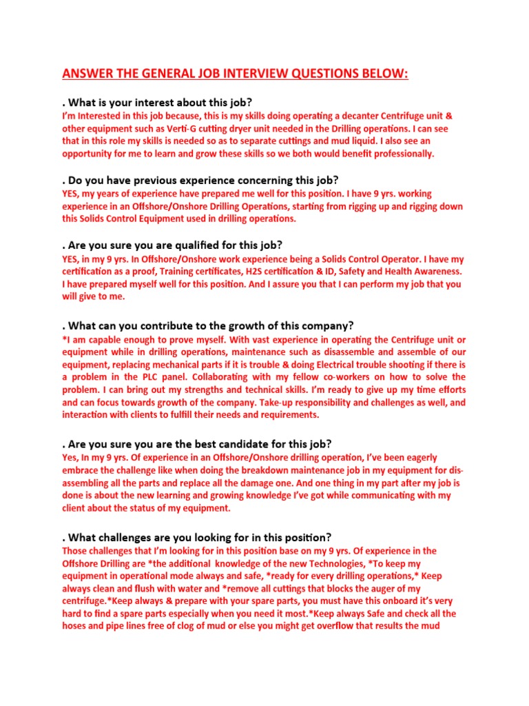Interview Answers | PDF | Employment | Offshore Drilling