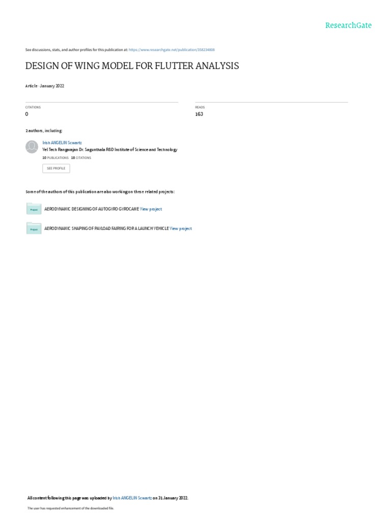 Design of Wing Model For Flutter Analysis: January 2022 | PDF | Structural Analysis | Aerodynamics