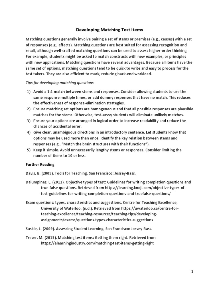 Developing Matching Questions May 2020 | PDF | Test (Assessment ...