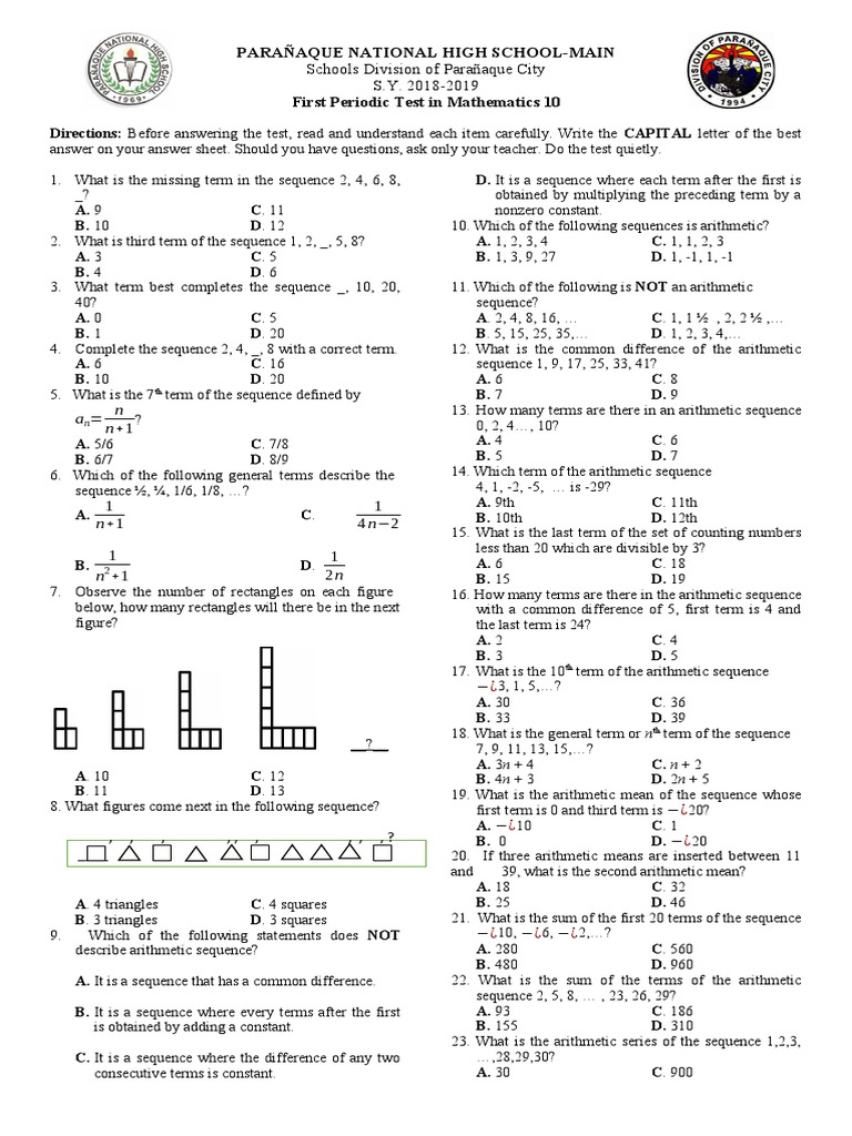 First Periodic Test in Math 10 | PDF | Mean | Sequence
