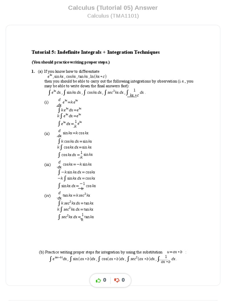 Calculus Tutorial 05 Answer | PDF | Integral | Angle