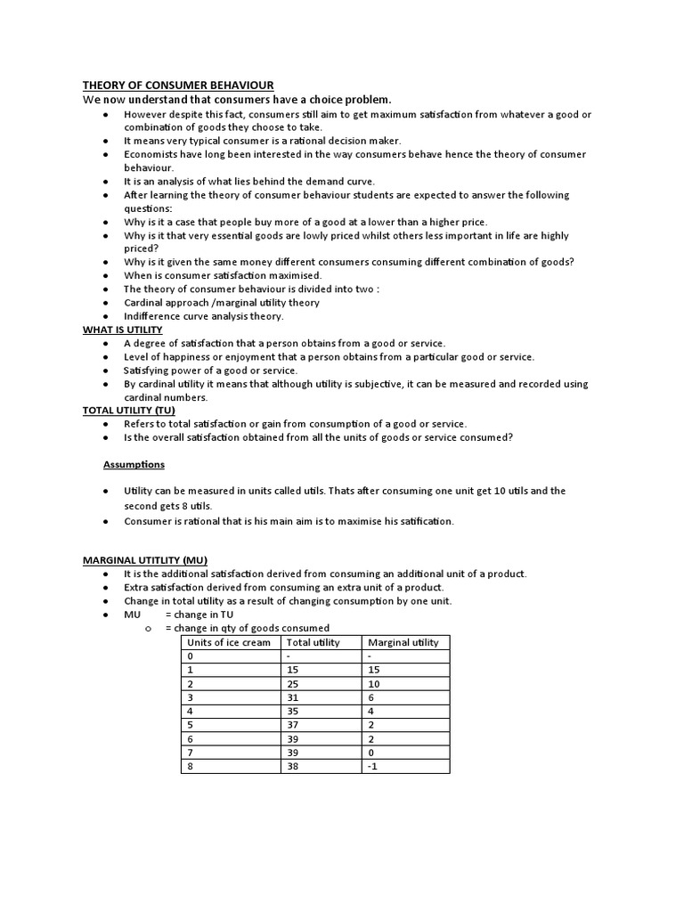 Theory of Consumer Behaviour | PDF | Utility | Economic Equilibrium