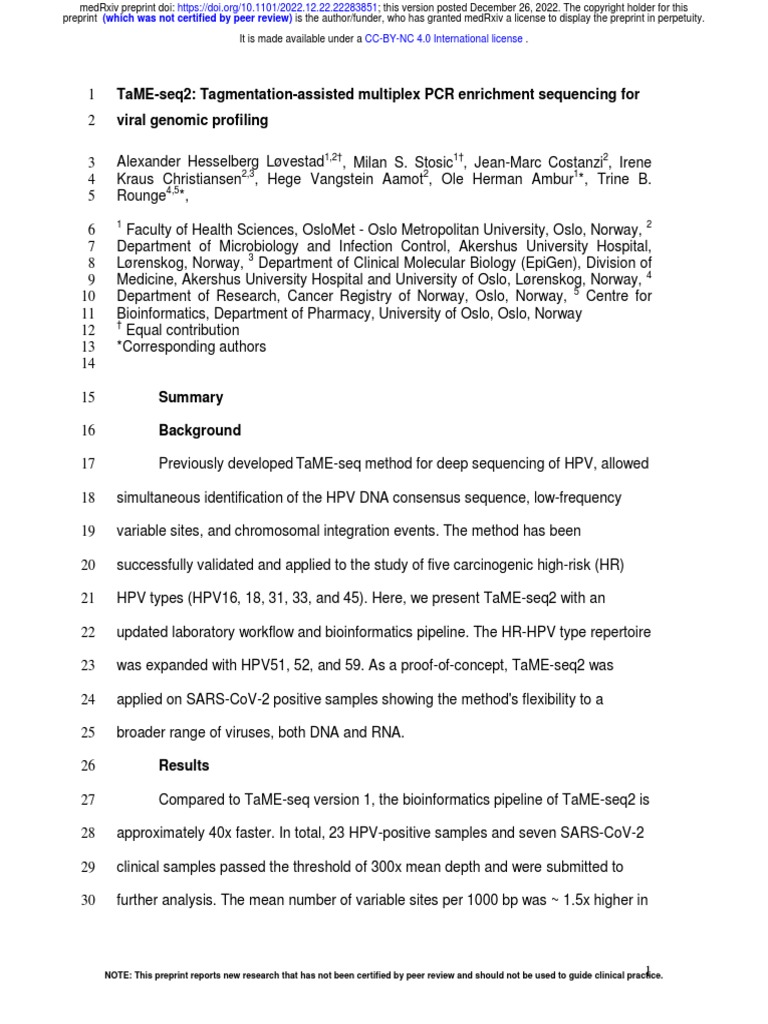 TaME-seq2 Tagmentation-Assisted Multiplex PCR Enri | PDF | Dna Sequencing | Polymerase Chain ...