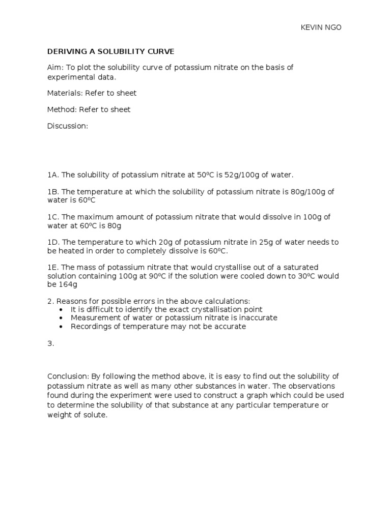 Potassium Nitrate Solubility Curve Lab | PDF | Solubility | Crystallization