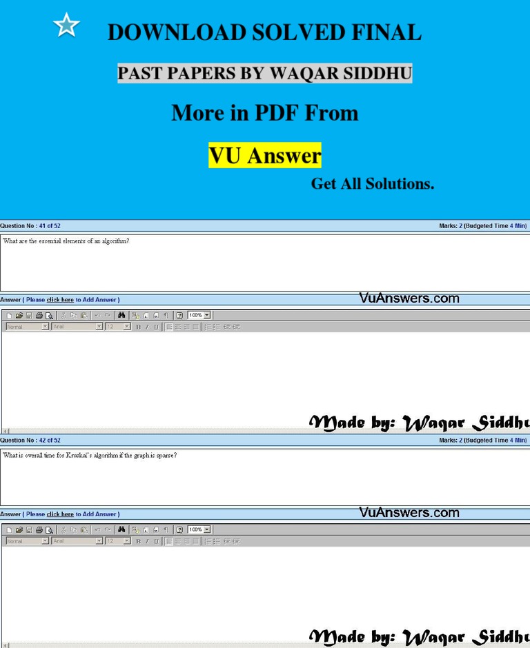 Solved Past Papers PDF by Waqar Siddhu | PDF