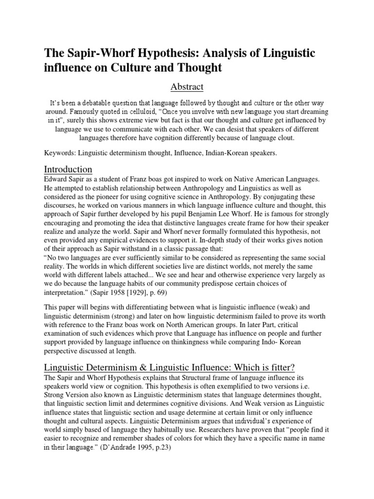 The Sapir Whorf Hypothesis Analysis of L | PDF | Linguistics | Thought