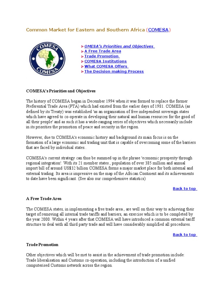 Common Market For Eastern and Southern Africa | PDF | Free Trade | Tariff