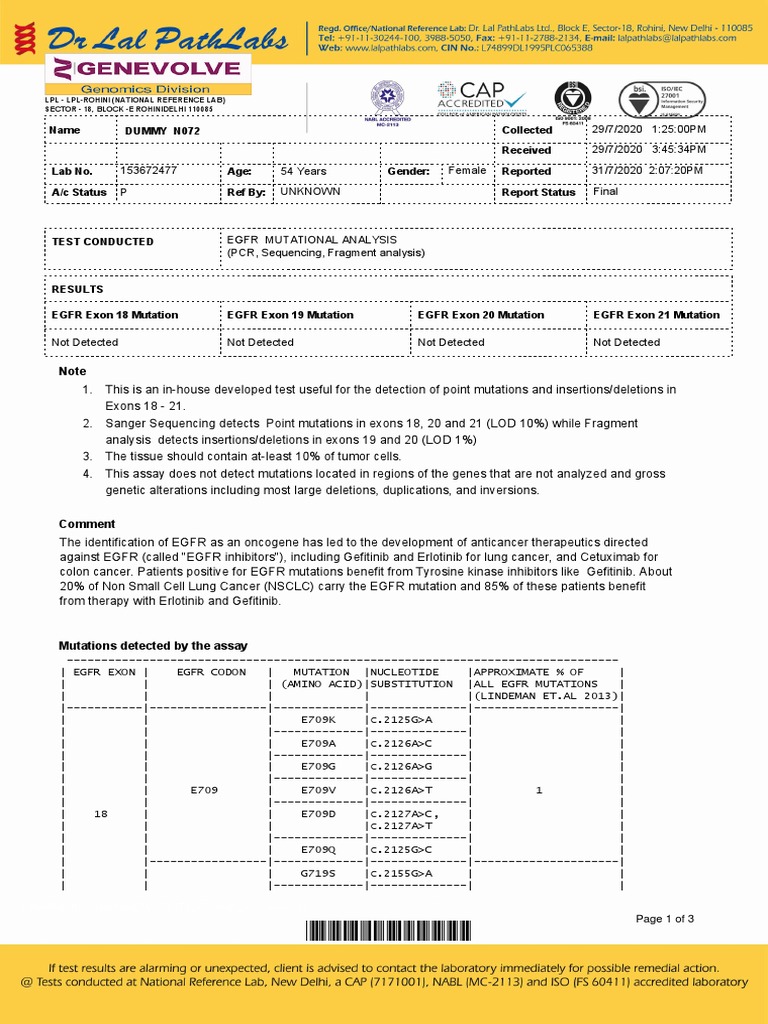 LPL-Rohini EGFR Mutation Report | PDF | Epidermal Growth Factor ...