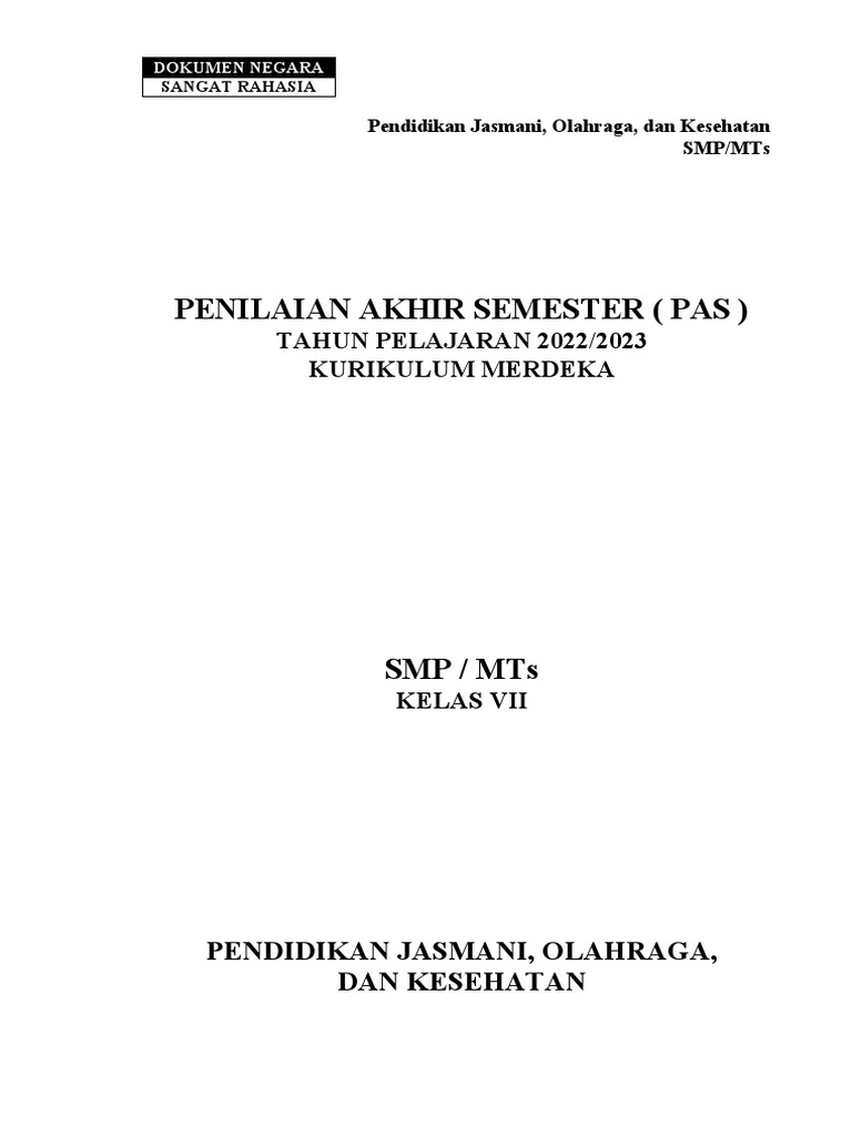 Soal Pas Pjok SMP Kelas Vii | PDF