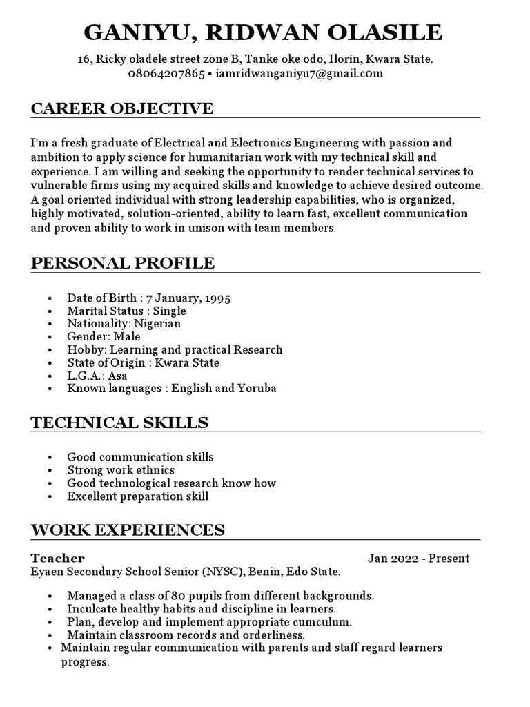 Sister-Resume Ganiyu, Ridwan Olasile | PDF | Learning | Cognition Sister-Resume Ganiyu, Ridwan Olasile | PDF | Learning | Cognition