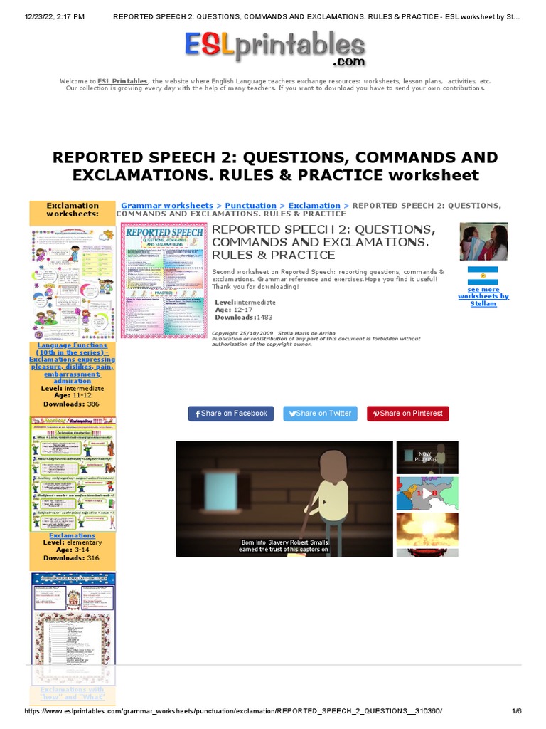 REPORTED SPEECH 2 - QUESTIONS, COMMANDS AND EXCLAMATIONS. RULES ... REPORTED SPEECH 2 - QUESTIONS, COMMANDS AND EXCLAMATIONS. RULES ...