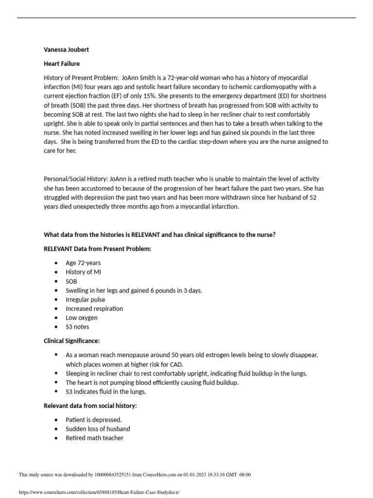 Heart Failure Case Study | Download Free PDF | Myocardial Infarction ...