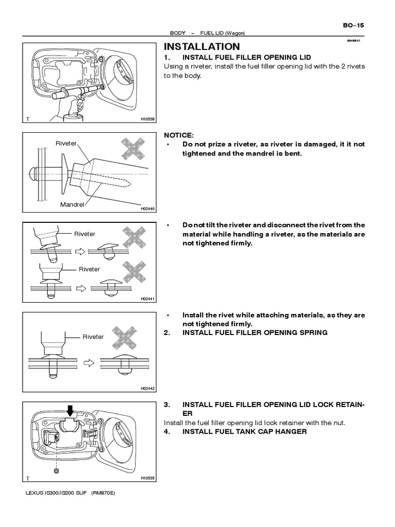 Installation: Using A Riveter, Install The Fuel Filler Opening Lid With ...
