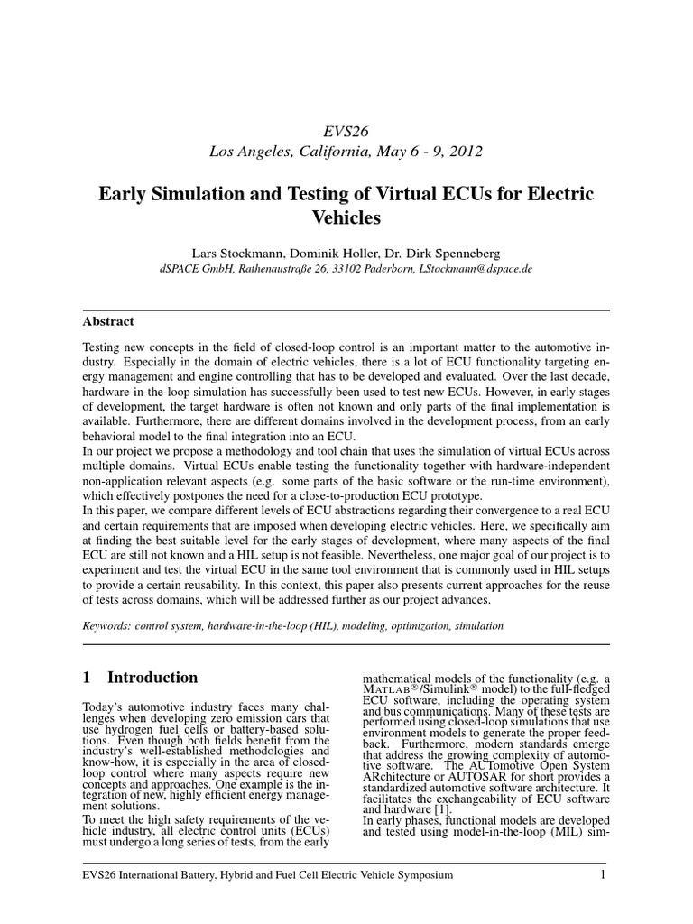 Virtual ECU Simulation for Electric Vehicles | PDF | Simulation ...