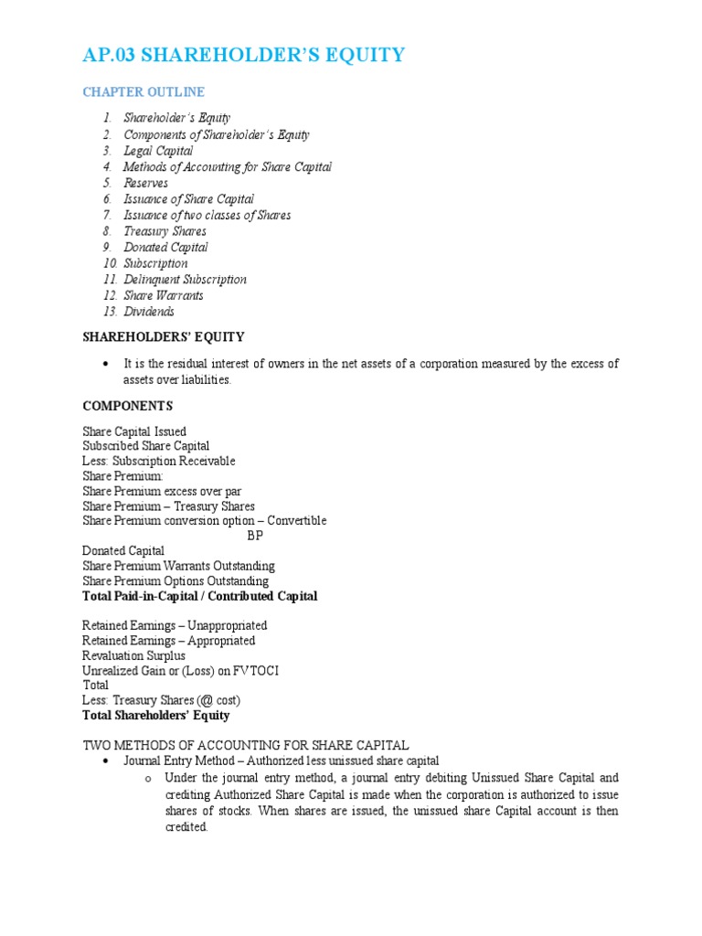 Ap.03 Shareholders Equity | PDF | Equity (Finance) | Capital Surplus