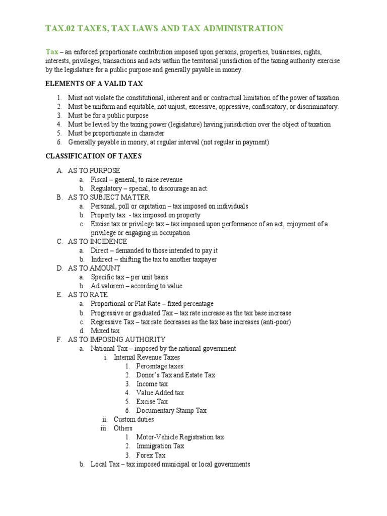 Tax.02 Taxes, Tax Laws and Tax Administration | PDF | Taxes | Taxation ...