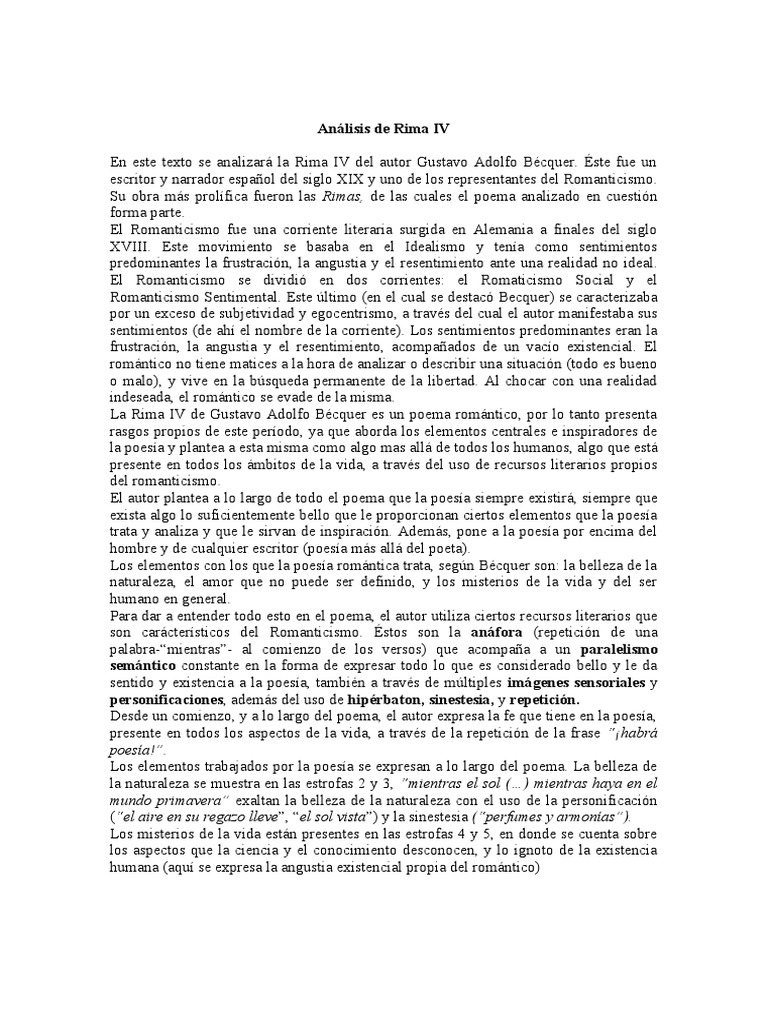 Análisis de Rima IV | PDF | Poesía | Romanticismo