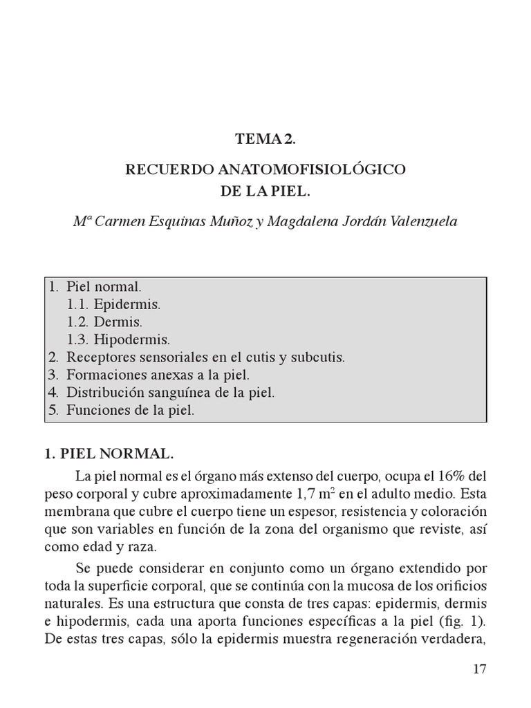 Tema 2. Recuerdo Anatomofisiológico de La Piel.: M Carmen Esquinas ...