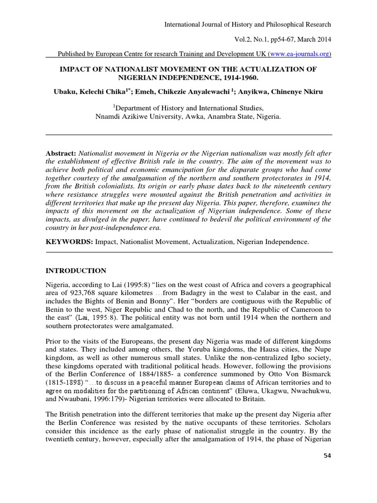 Nationalist Movement's Role in Nigeria's Independence | PDF ...