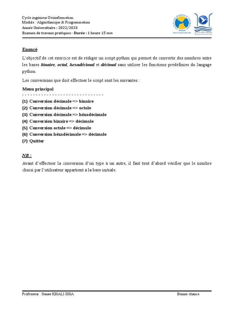 Conversion de bases en Python | PDF