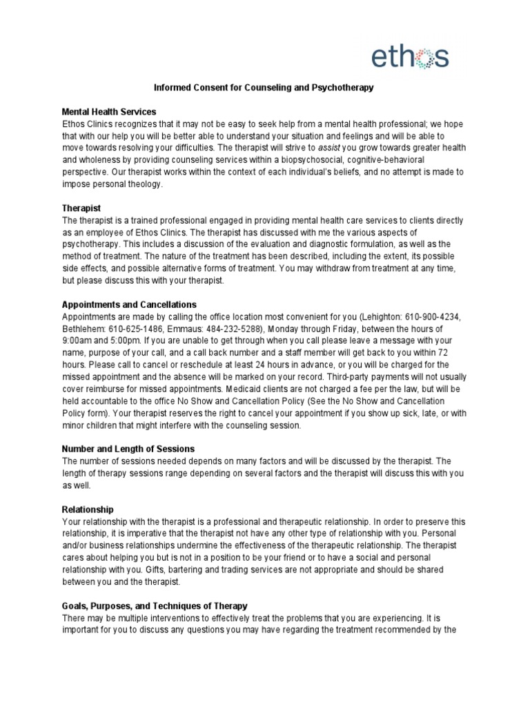 Informed Consent for Therapy Services | PDF | Psychotherapy | Informed ...