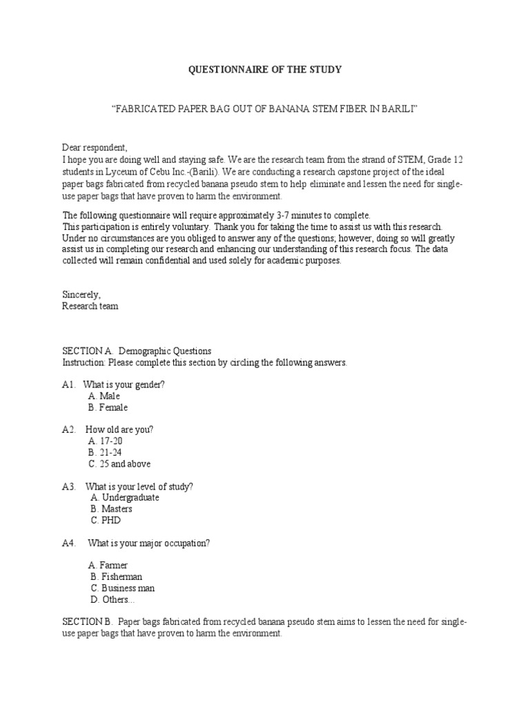 Questionnaire 1 | PDF | Paper