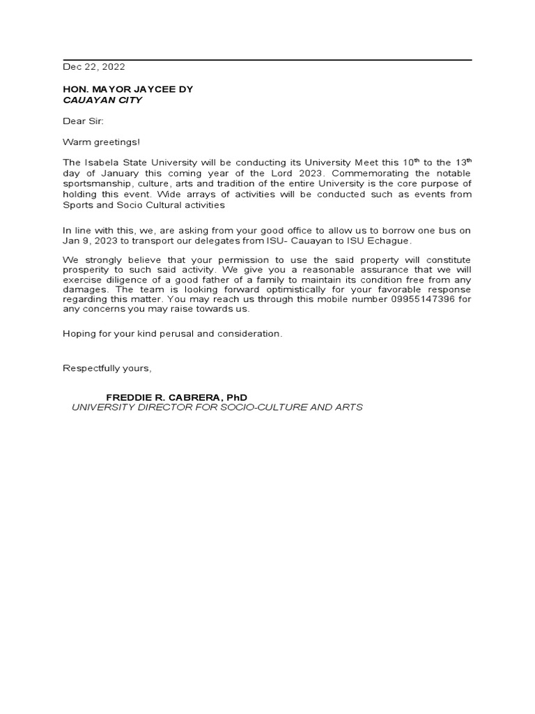 Letter Borrow Bus LGU | PDF
