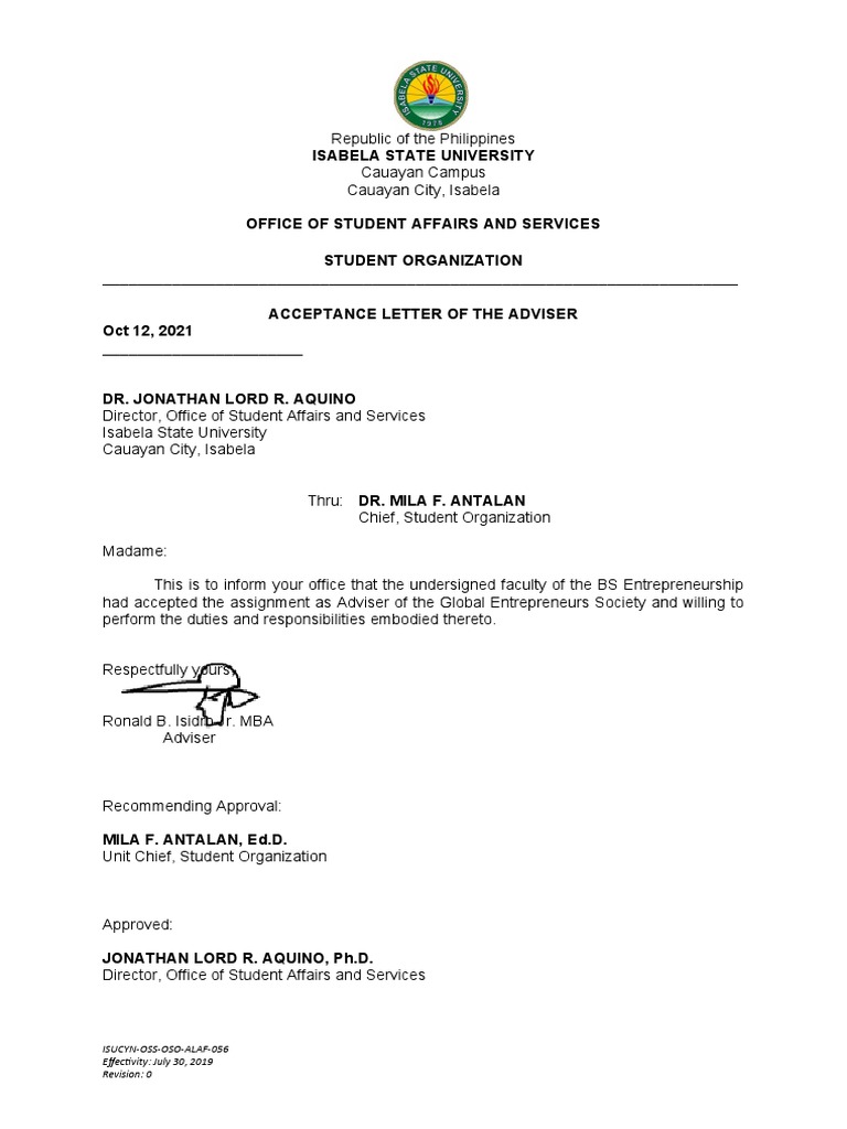 Acceptance Letter of The Adviser | PDF
