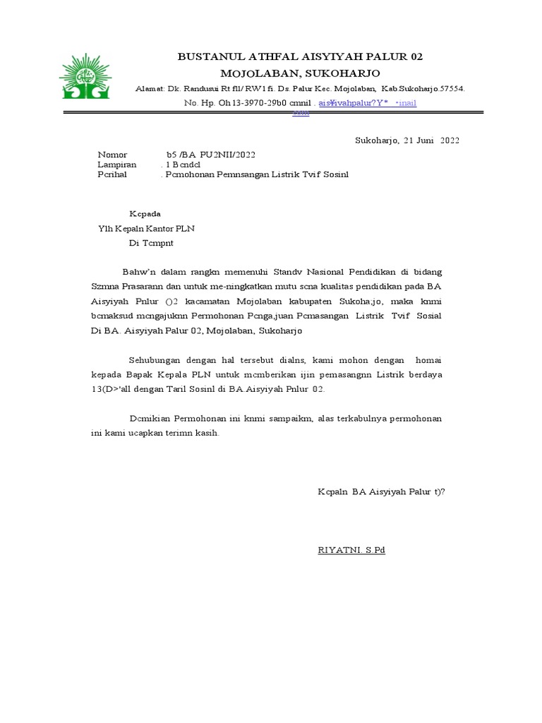 Contoh Surat Permohonan Listrik Tarif Sosial | PDF