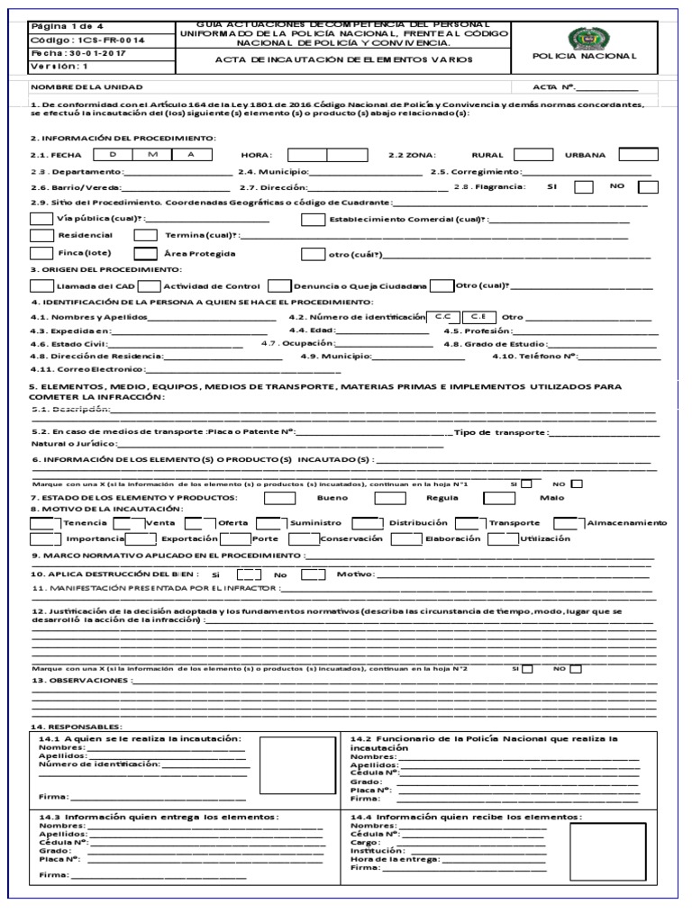 Acta de Incautacion Ley 1801 | PDF | Negocios | Derecho