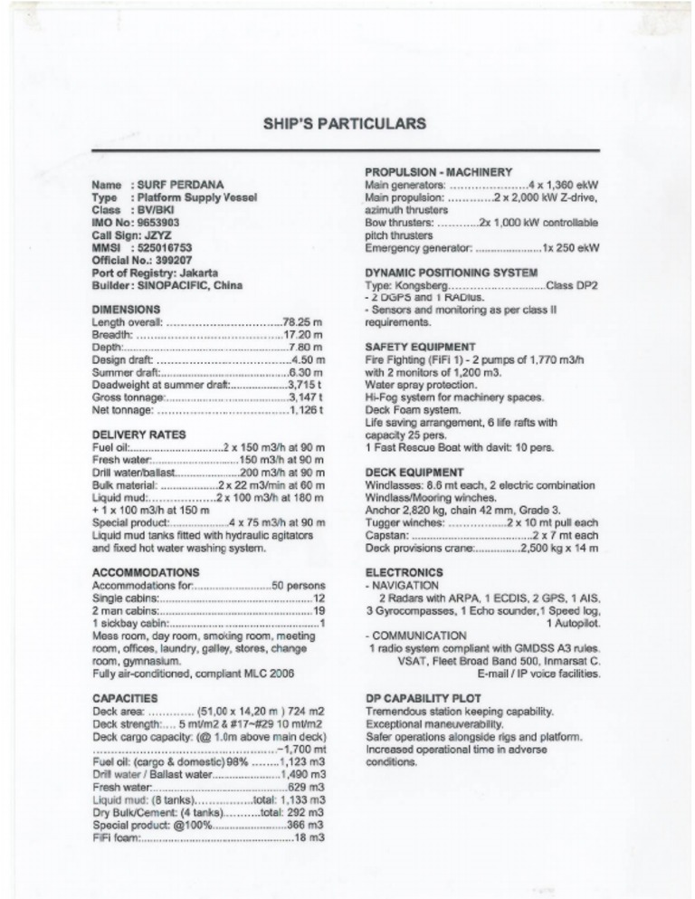 Surf Perdana - Ship's Particular | PDF