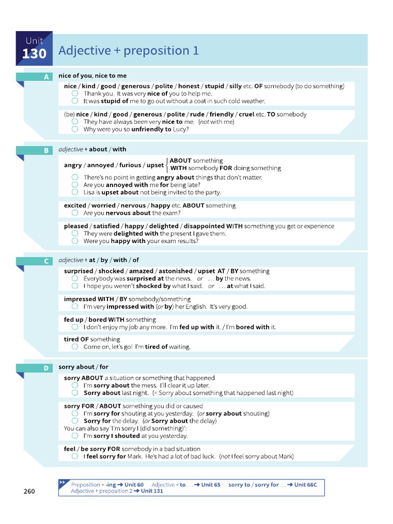 Adjectives + Prepositions | PDF