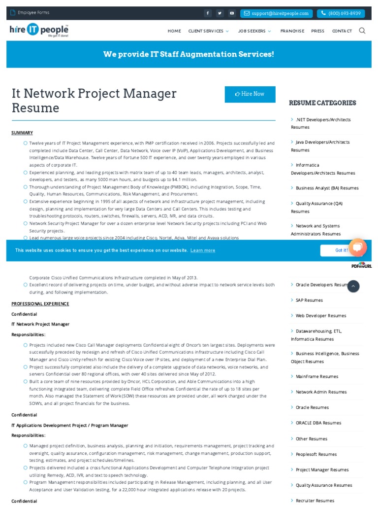WWW - Hireitpeople - Com - Resume Database - 81 Project Manager Resumes - 238523 It Network ...