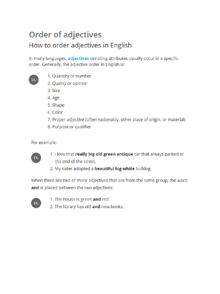 Order of Adjectives | PDF