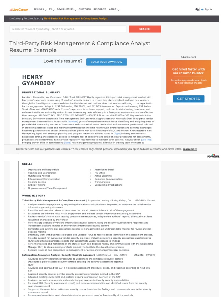 WWW - Livecareer - Com - Resume Search - R - Third Party Risk ...
