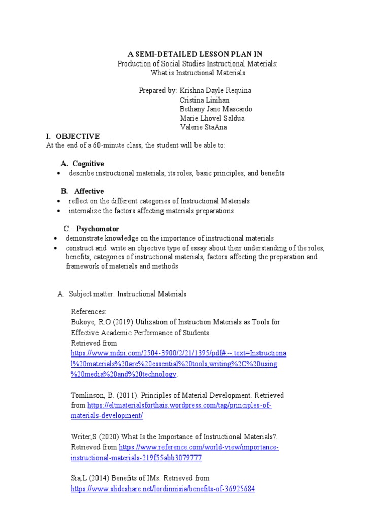 Lesson Plan (IMS) | PDF | Learning | English As A Second Or Foreign ...