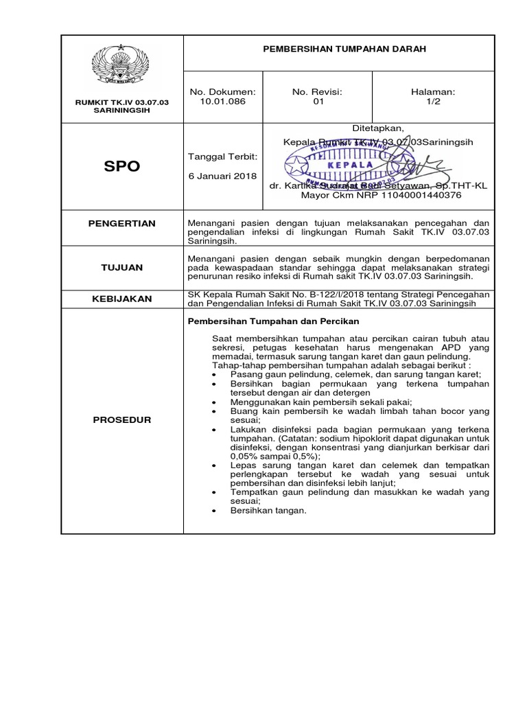 Sop Pembersihan Tumpahan Darah | PDF