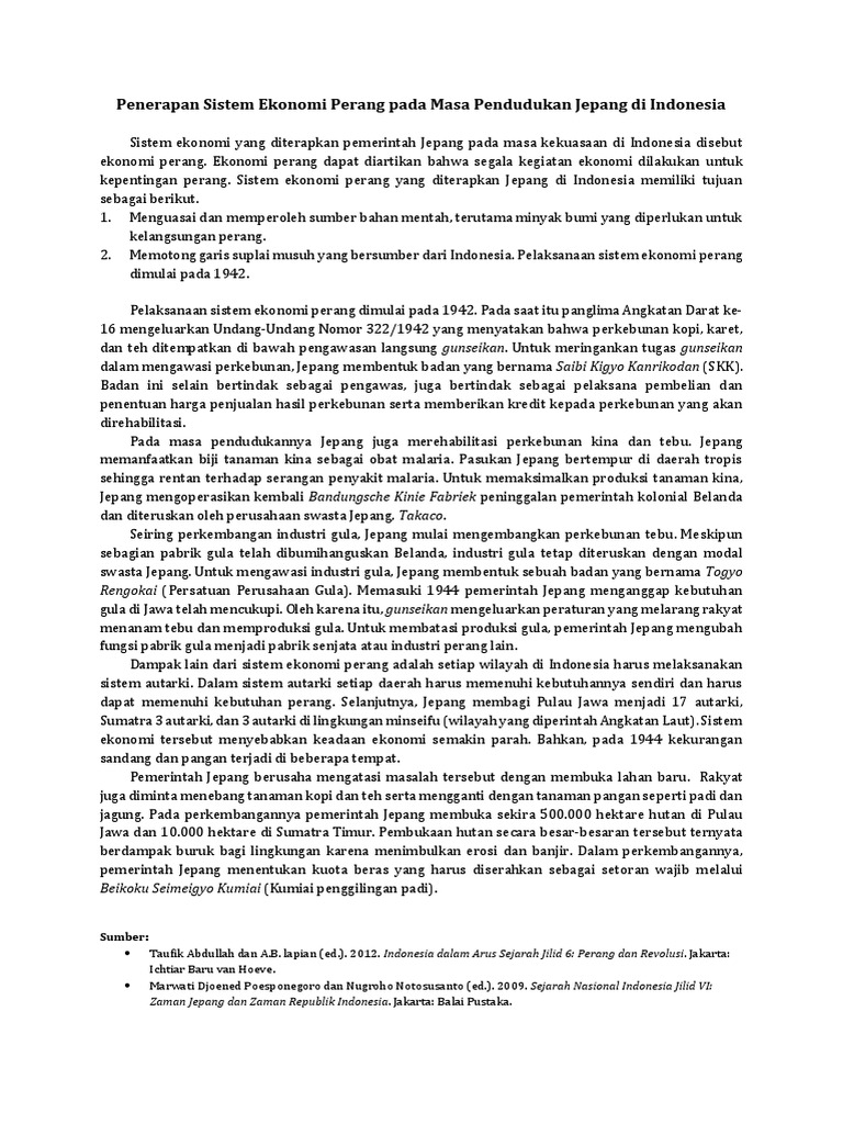 Penerapan Sistem Ekonomi Perang Pada Masa Pendudukan Jepang Di Indonesia | PDF