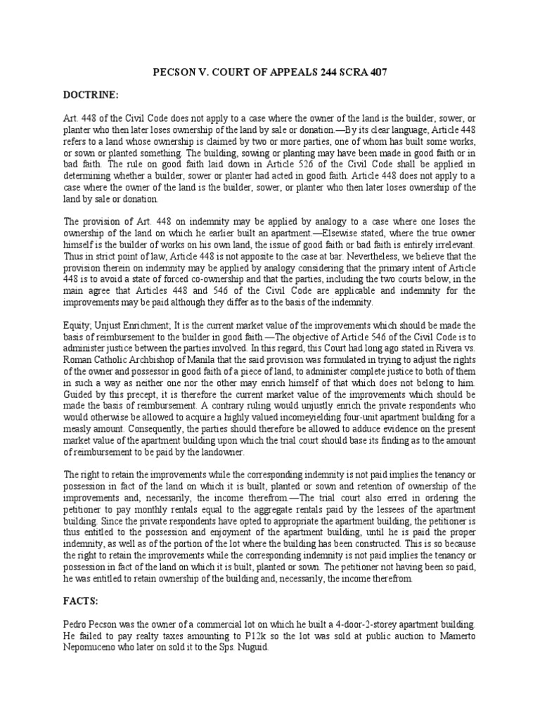 Pecson v. Court of Appeals 244 SCRA 407 | Download Free PDF | Indemnity ...