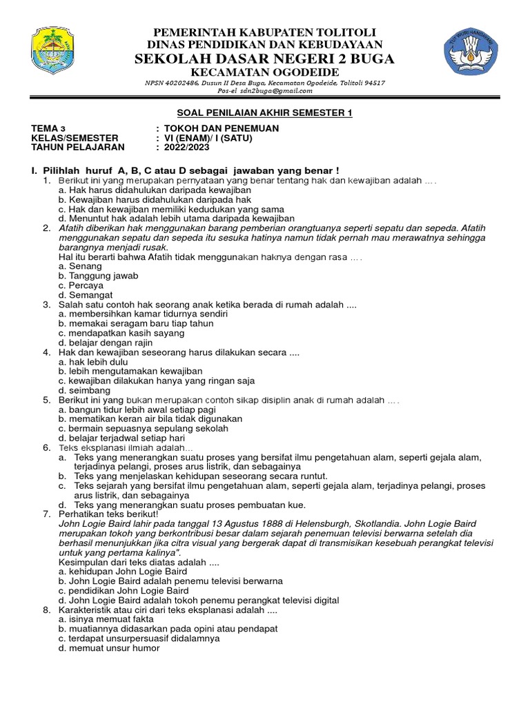 Soal Pas Kelas 6 Tema 3 | PDF | Perjalanan
