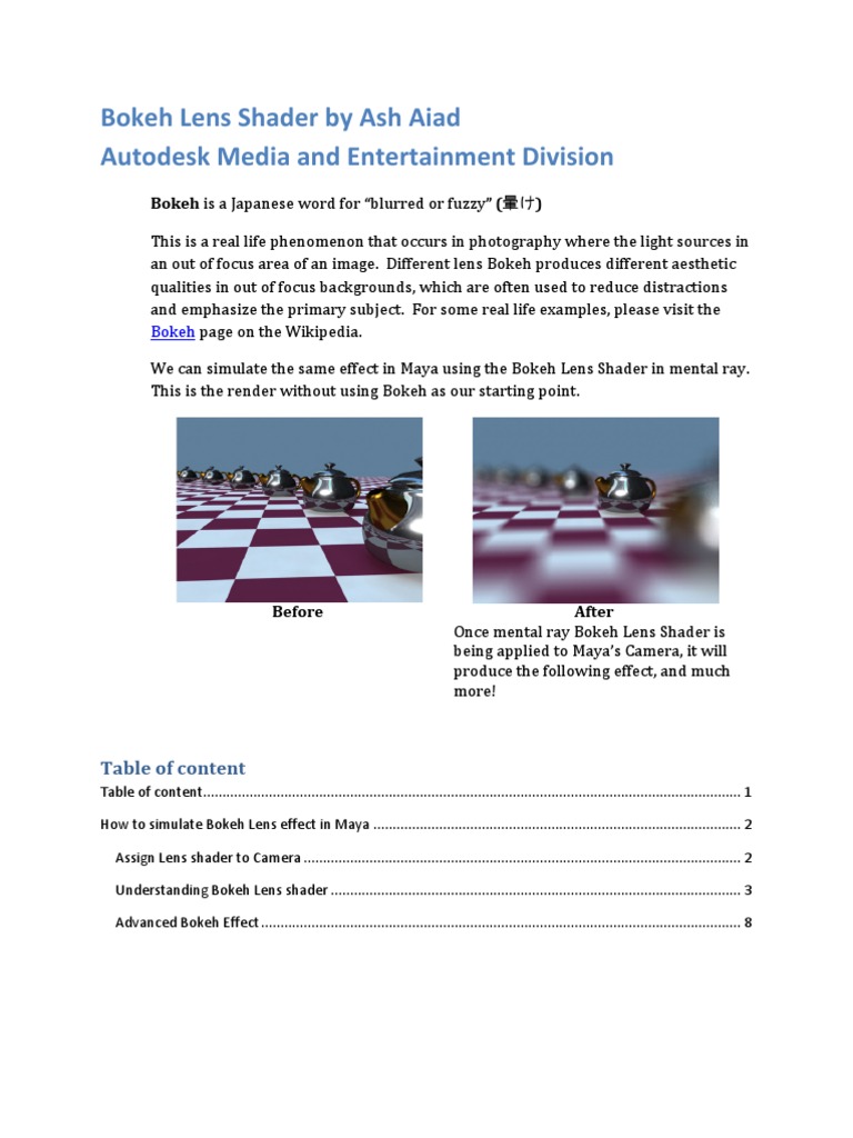 Maya Bokeh Lens Shader | Download Free PDF | Camera Lens | Imaging