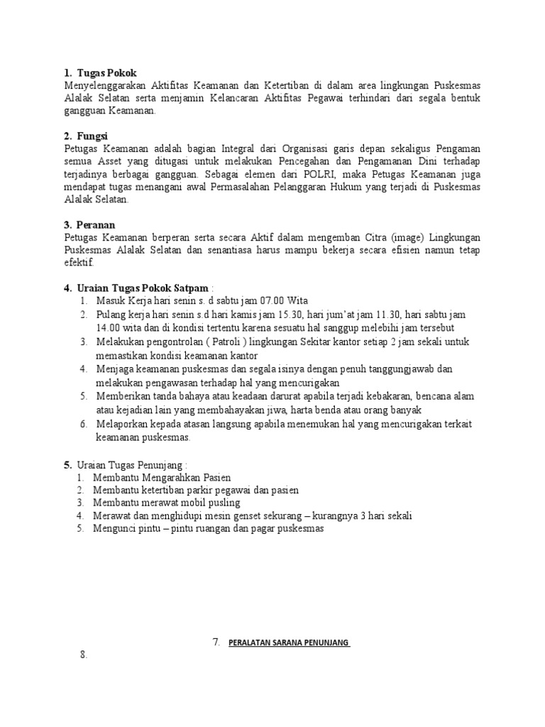 Uraian Tugas Satpam Malam | PDF