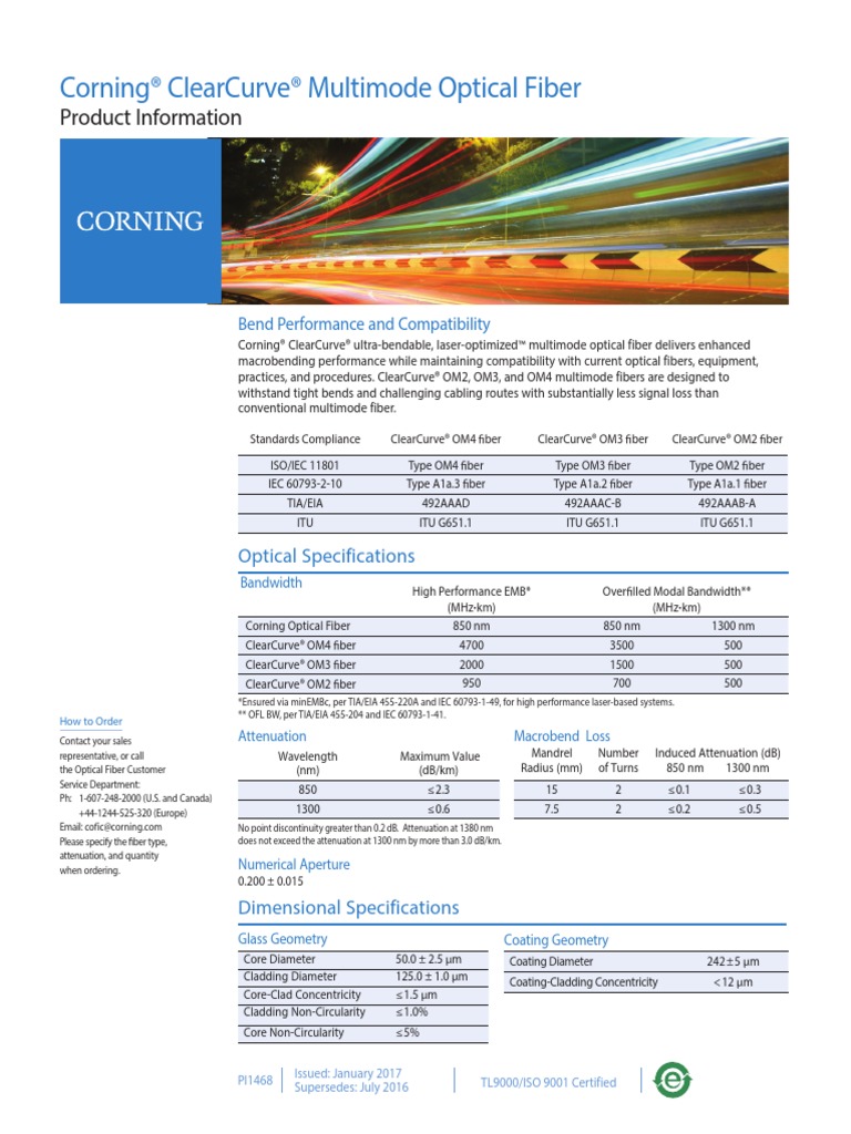 Spec Fiber - CORNING - Multi Mode G50 | PDF | Optical Fiber | Telecommunications Equipment