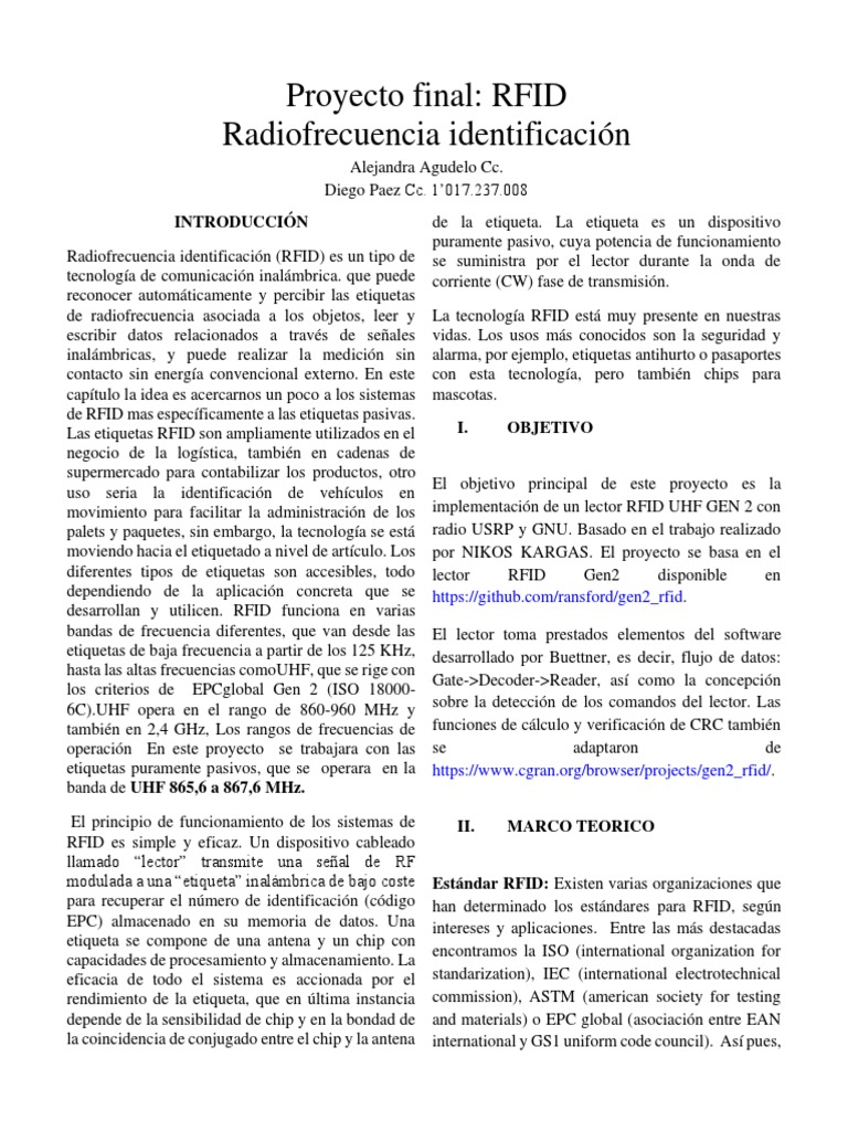 Proyecto RFID | PDF | Identificación de frecuencia de radio | Radio