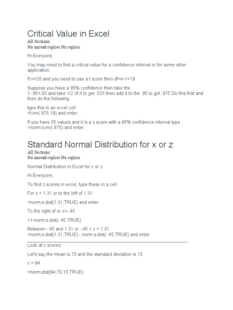Critical Value in Excel | PDF