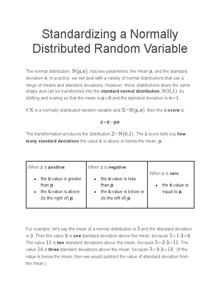 Standardizing A Normally Distributed Random Variable Pdf Standard Score Standard Deviation